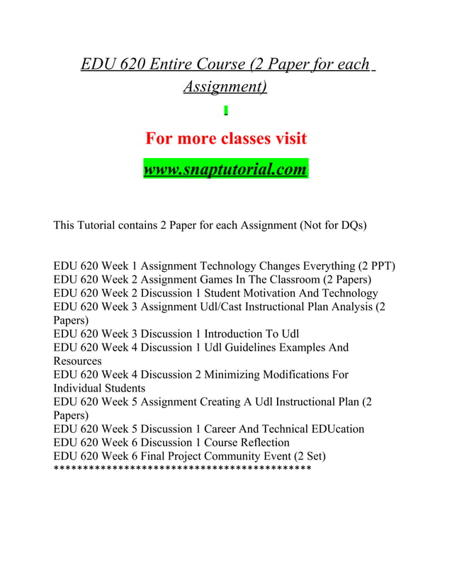 Edu 620 Exceptional Education-snaptutorial.com