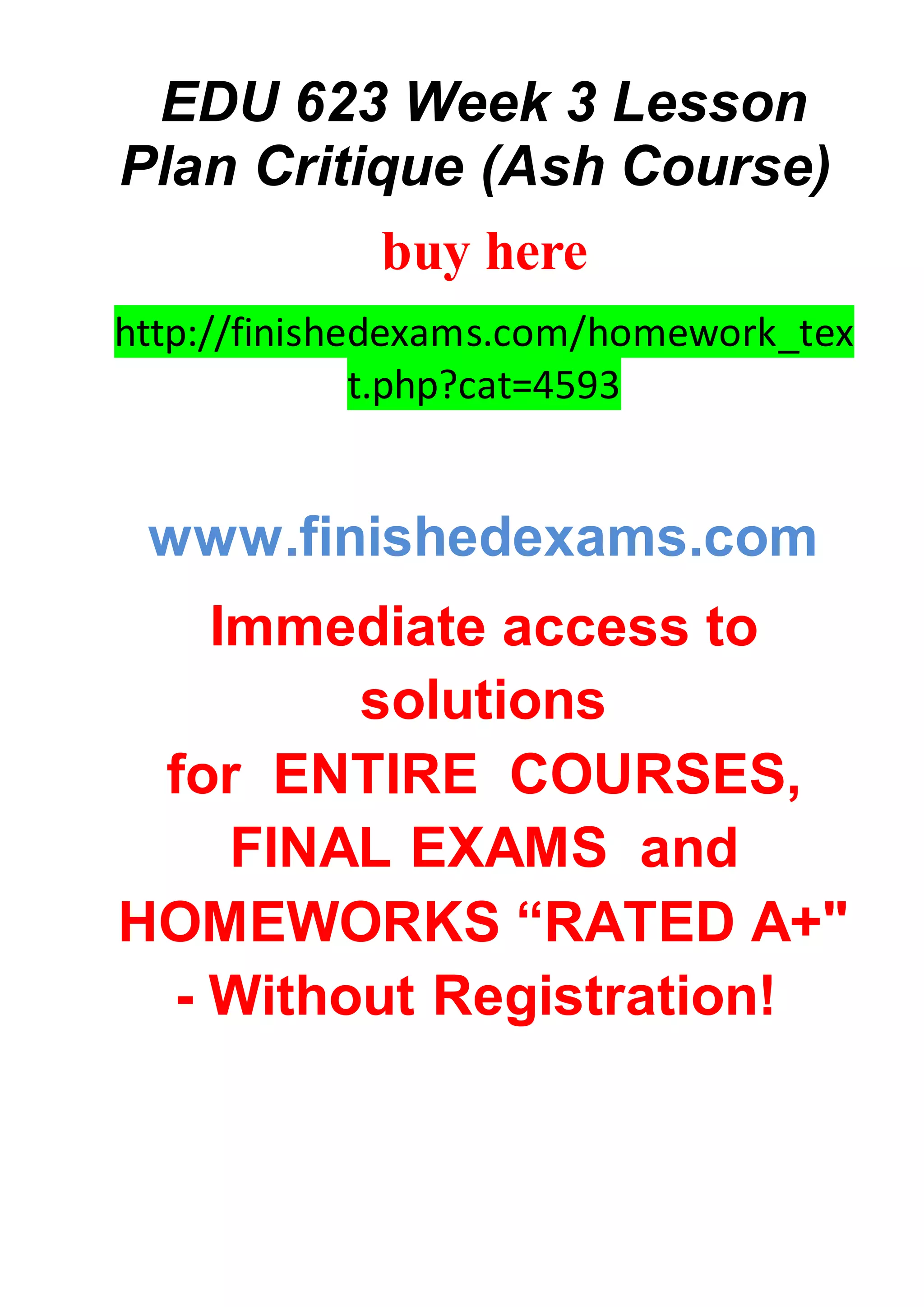 Edu 623 week 3 lesson plan critique (ash course) | DOCX | Educational Assessment | Education