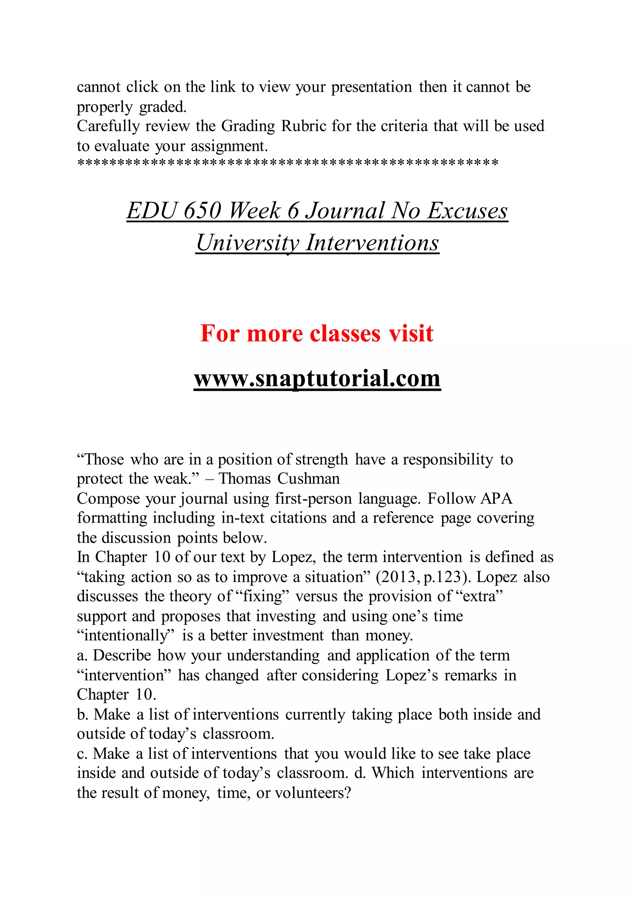 EDU 650 Exceptional Education / snaptutorial.com | DOCX