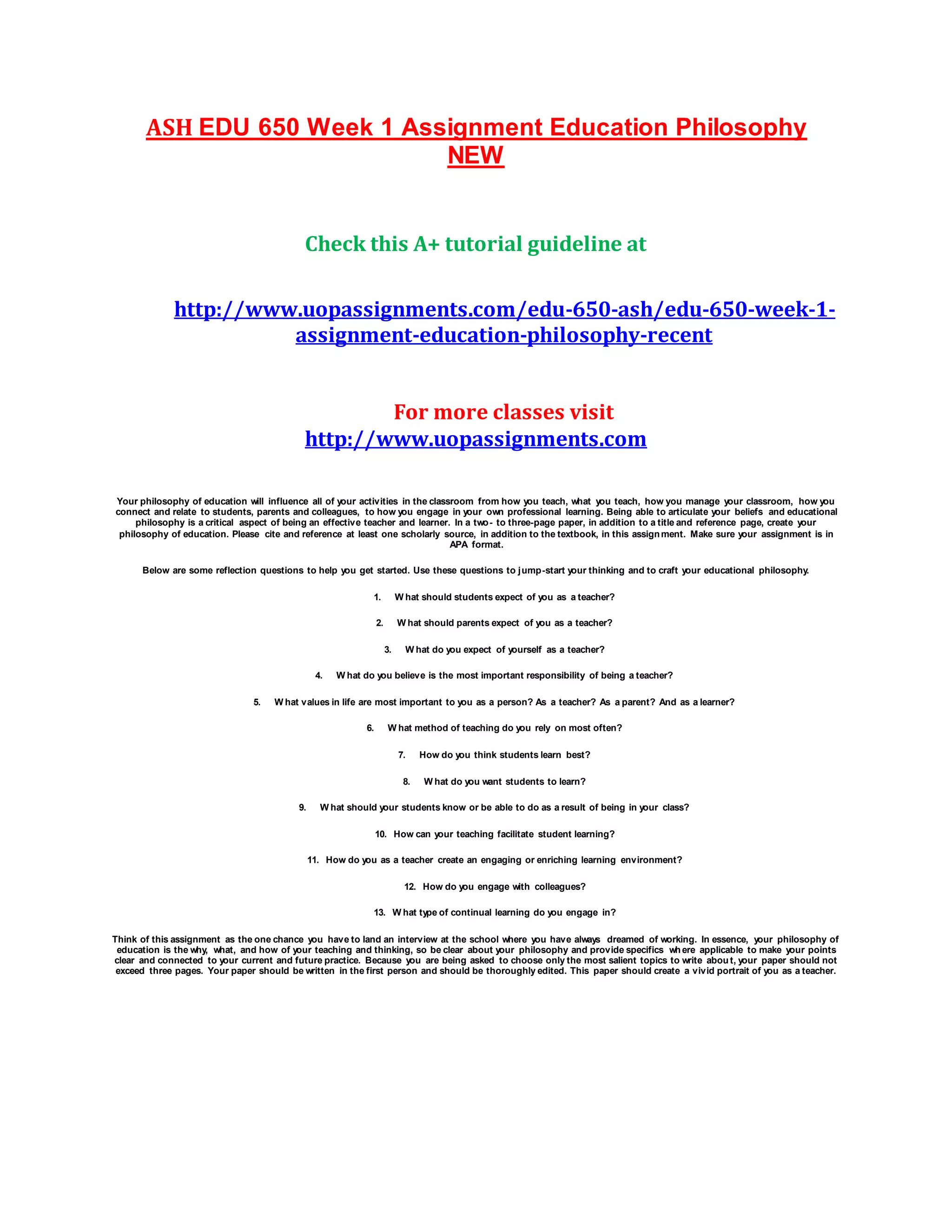 EDU 650 Entire Course NEW | PDF