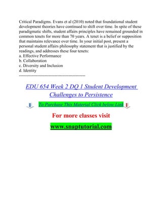 EDU 654 help A Guide to career/Snaptutorial | PDF