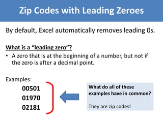 Zip Codes with Leading Zeroes in Excel | PPTX