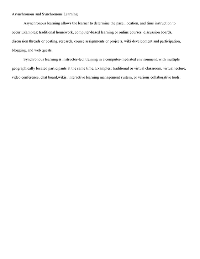 Edu656 week 1 discussion 1 compare and contrast synchronous and asynchronous learning | PDF