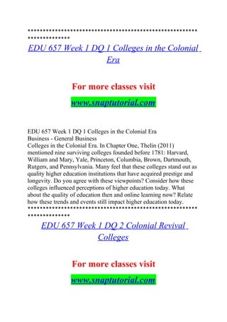 Edu 657 Education Organization / snaptutorial.com | College Planning | College Education