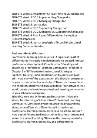 Edu 675 entire course | PDF