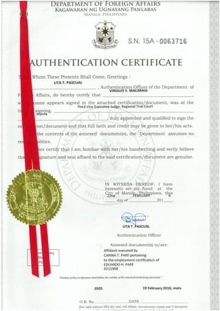 Eduardo H Pare Authenticated Work Experience Certificate Libya