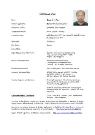EDUARDO H. PARE CV - STRUCTURAL ENGINEER - 30 NOV 2021 | PDF