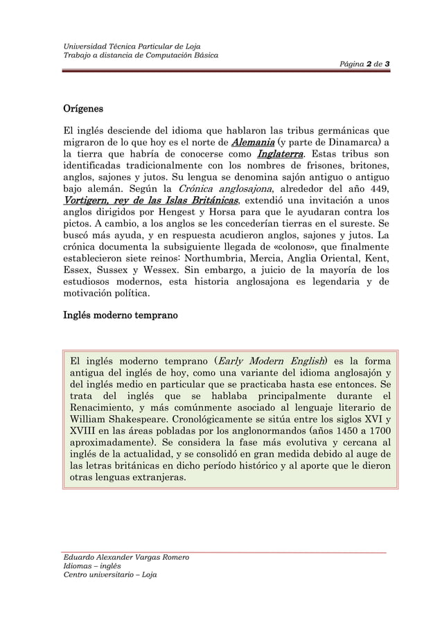 Historia del Idioma Inglés | DOCX