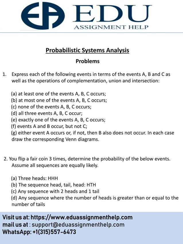 Probabilistic Systems Analysis- Edu Assignment Help | PDF