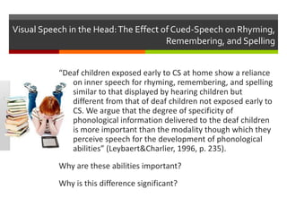 Educational Audiology: Auditory-Verbal Therapy and Cued Speech | PPTX