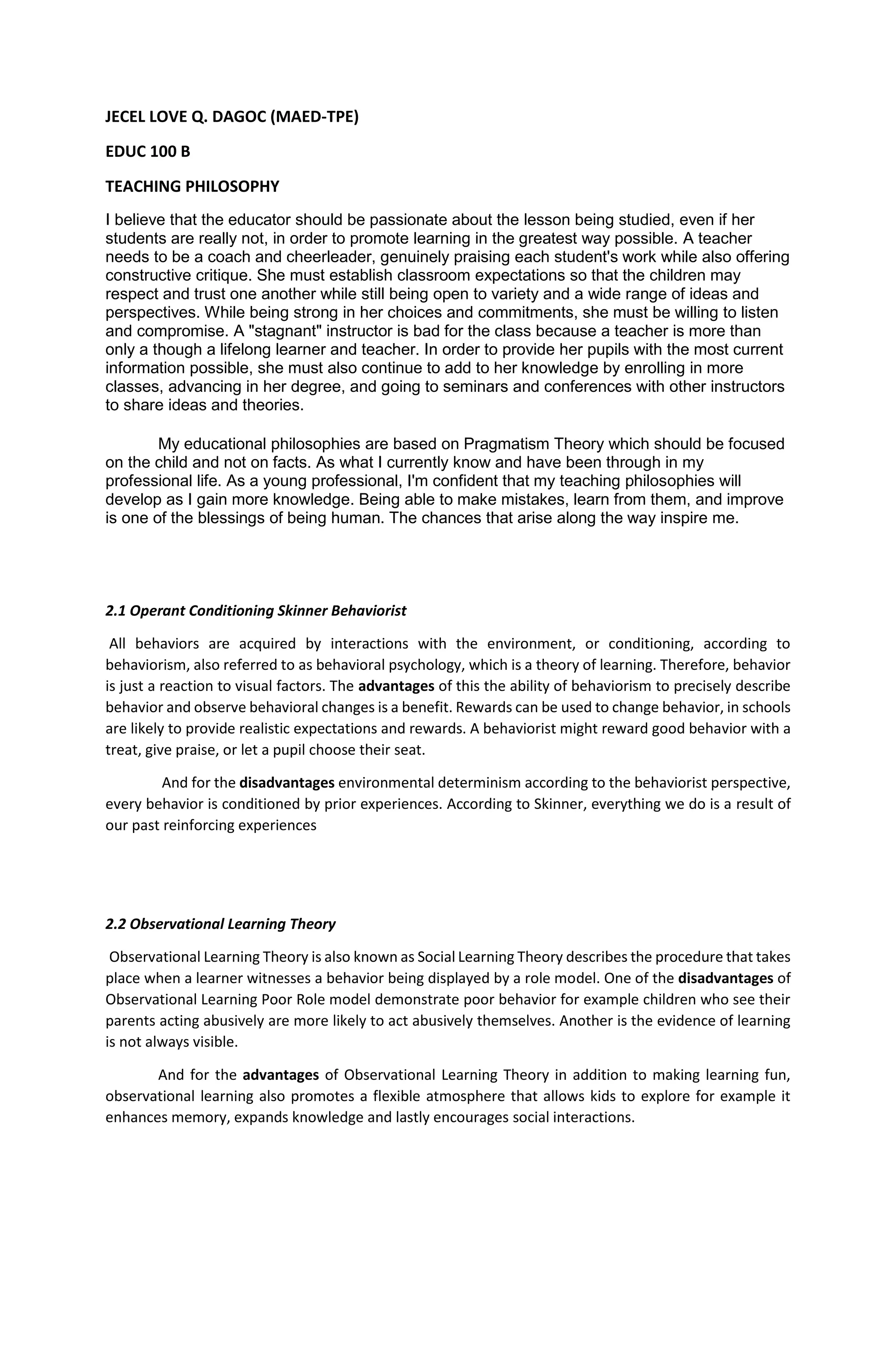 educ 100 REFLECTION OF MASTERAL thesis of | DOCX