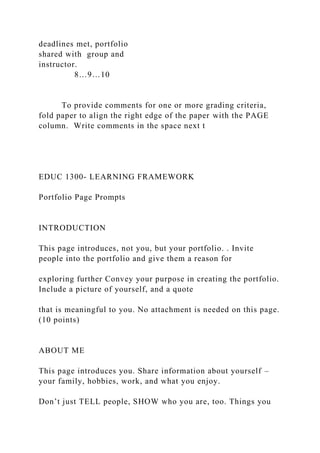 EDUC 1300- LEARNING FRAMEWORK Portfolio Page Prompts .docx