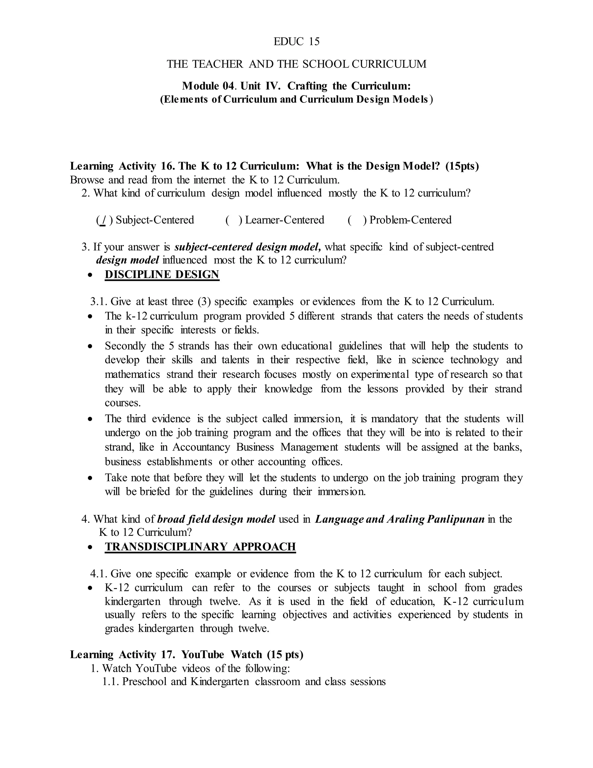 Educ 15 The Teacher and the School Curriculum | DOCX