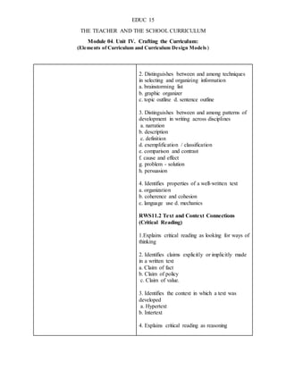 Educ 15 The Teacher and the School Curriculum | DOCX