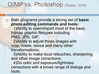 Educ 190 Report on GIMP | PPTX | Photo Editing Software | Computer Software and Applications