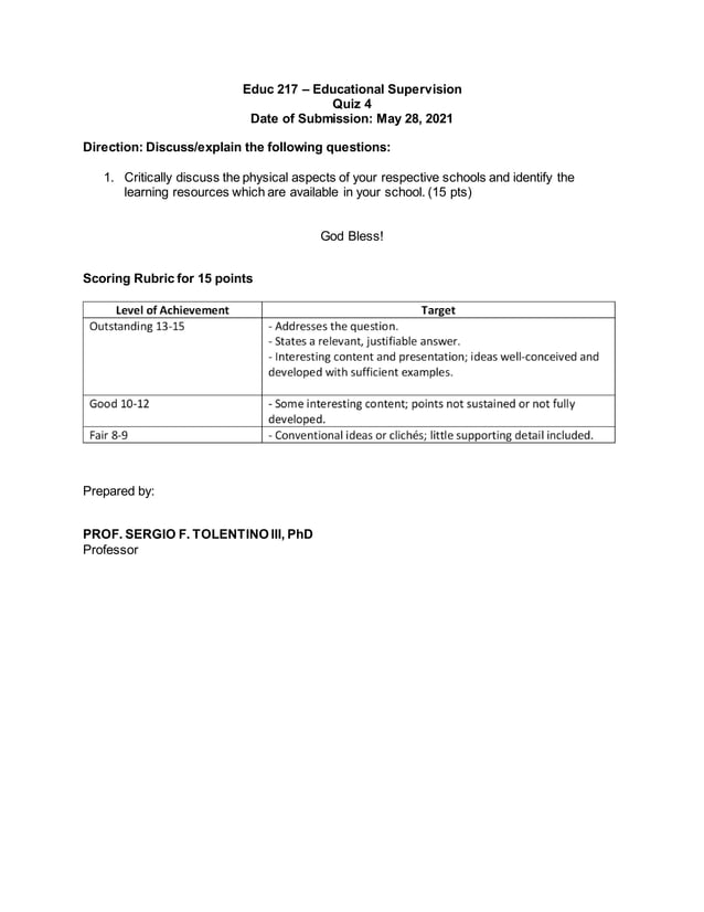 Educ 217 quiz 4 | DOCX