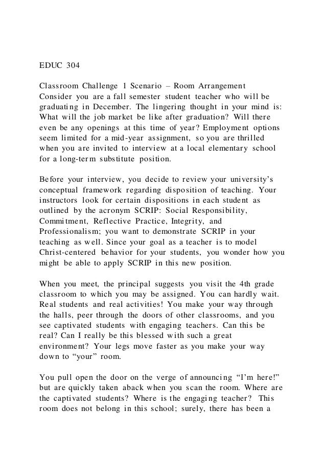 EDUC 304Classroom Challenge 1 Scenario – Room ArrangementCon | DOCX