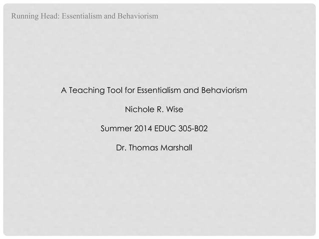 Behaviorism vs. Essentialism Educational Philosophies Teaching Tool | PPTX