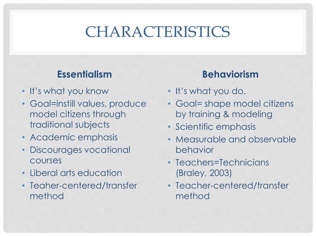 Behaviorism vs. Essentialism Educational Philosophies Teaching Tool | PPTX