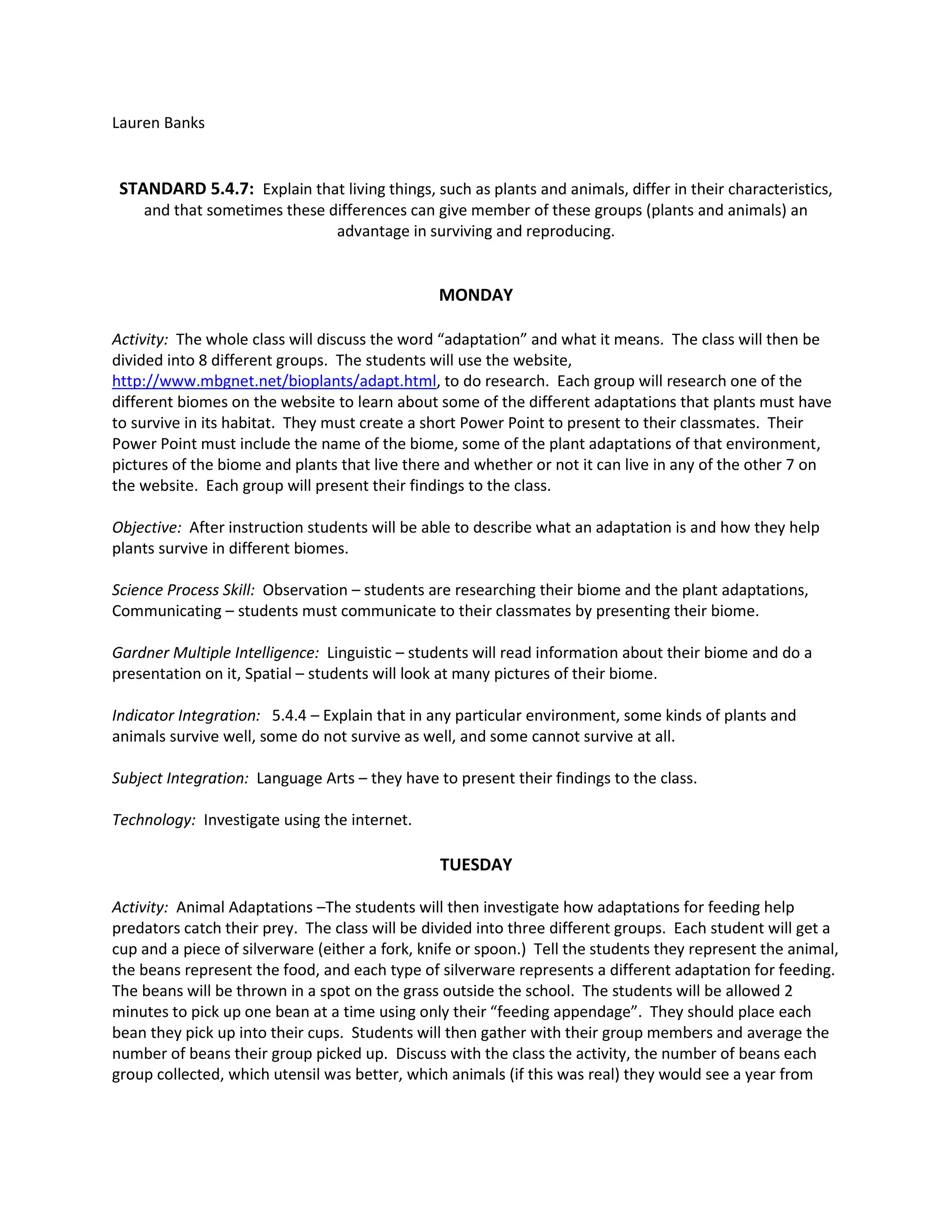 Educ373 Week Long Lesson Plan | DOCX | Geography | Science