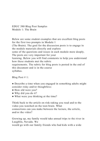 EDUC 380 Blog Post Samples Module 1 The Brain Below .docx | Brain and ...
