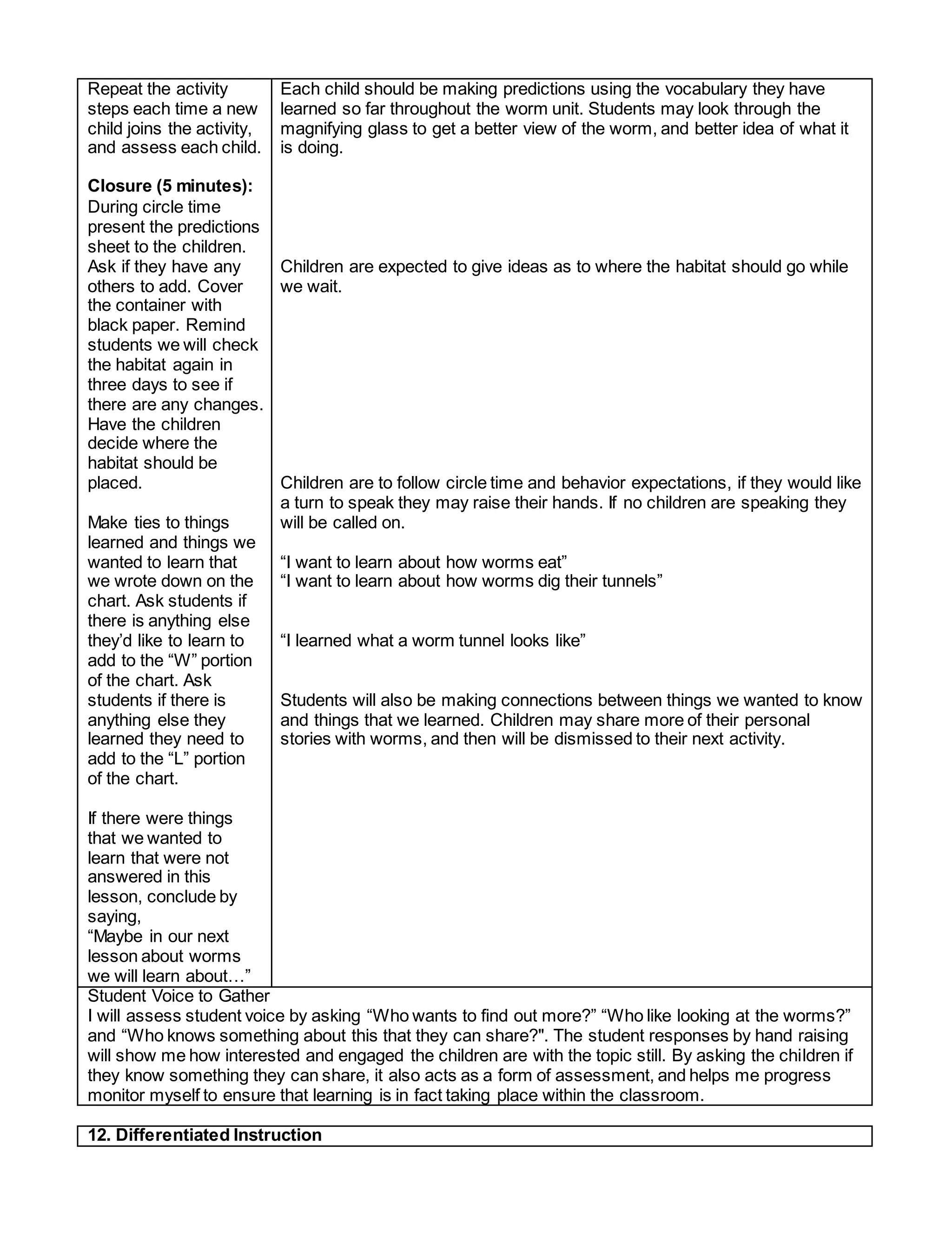 Educ 457 Lesson Plan #2: Where Do Worms Live? | DOCX