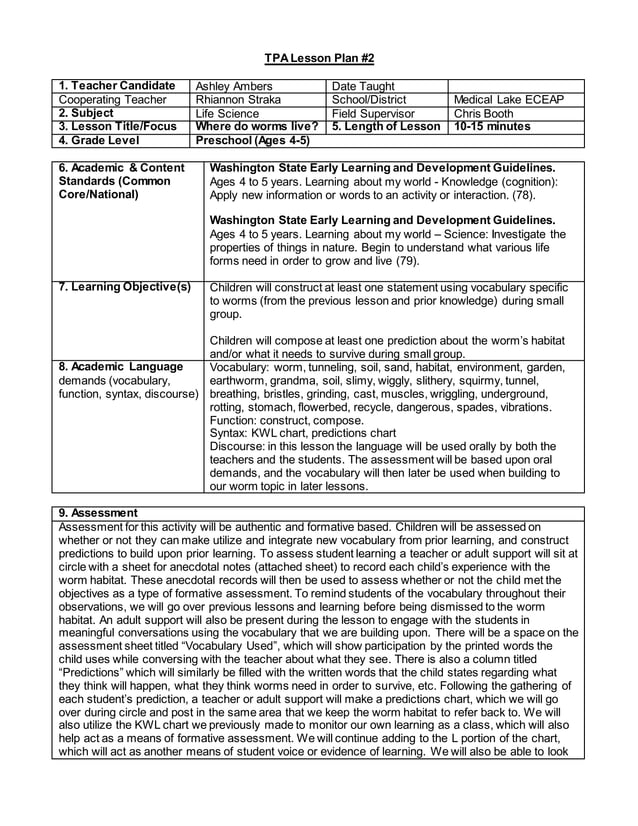 Educ 457 Lesson Plan #2: Where Do Worms Live? | DOCX | Daycare and Pre ...