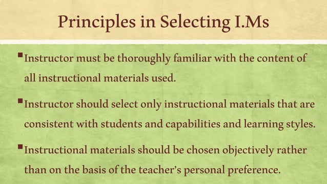 Principles in selecting Instructional Materials | PPTX