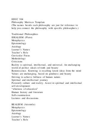 EDUC 504Philosophy Matrices Template(The names beside each phi | PDF
