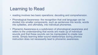 EDUC 551 recognizing and overcoming reading problems | PPT