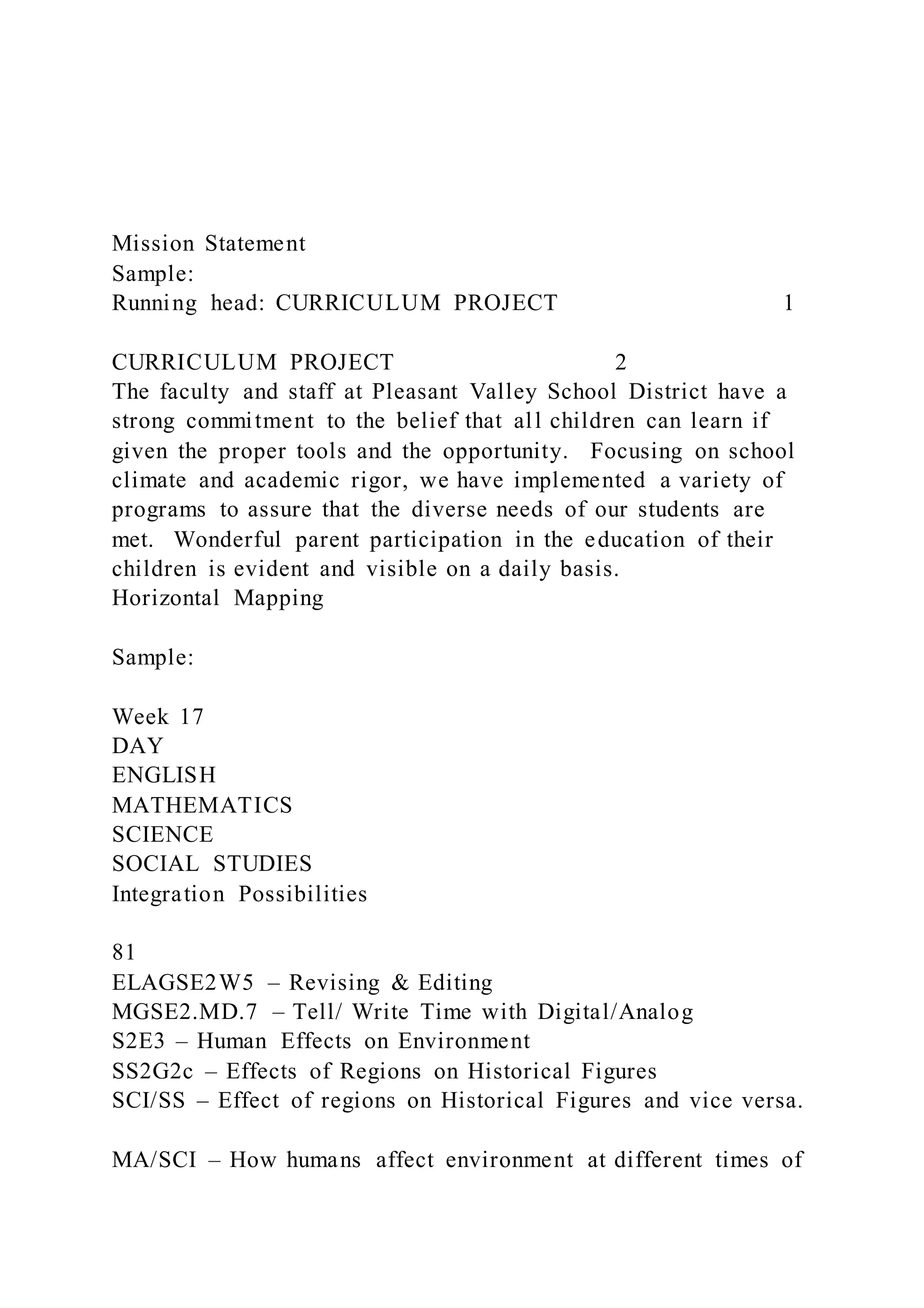EDUC 571Curriculum Project Mapping, Charts, Evidences, and Reso | PDF