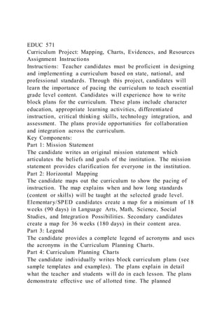 EDUC 571Curriculum Project Mapping, Charts, Evidences, and Reso | PDF