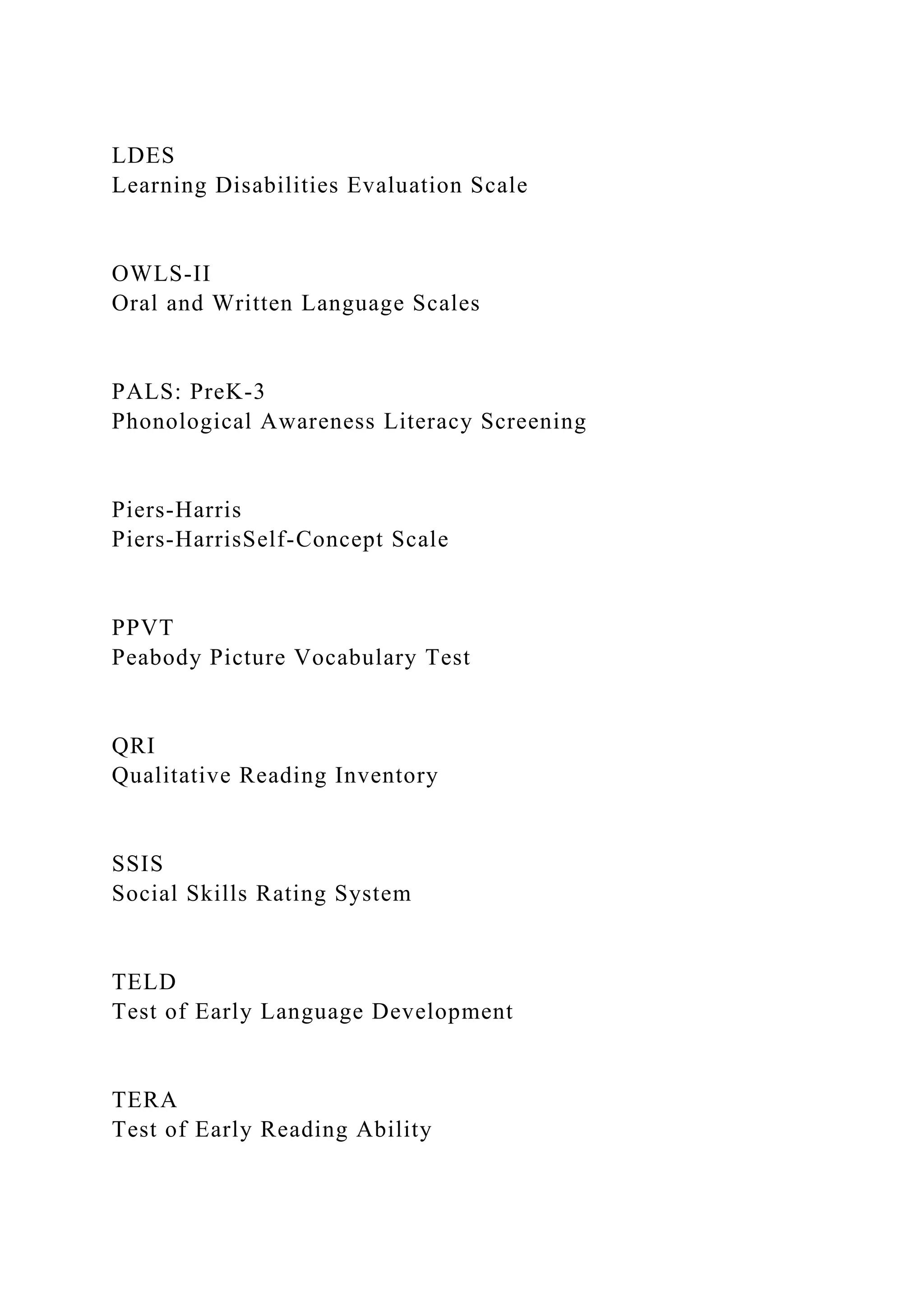 EDUC 622Approved Assessment Instruments ListTest Abbreviation.docx