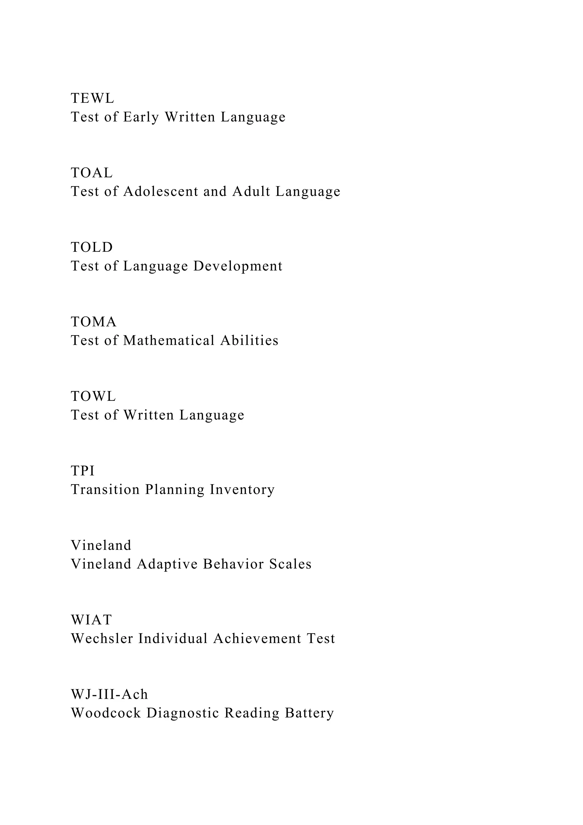 EDUC 622Approved Assessment Instruments ListTest Abbreviation.docx