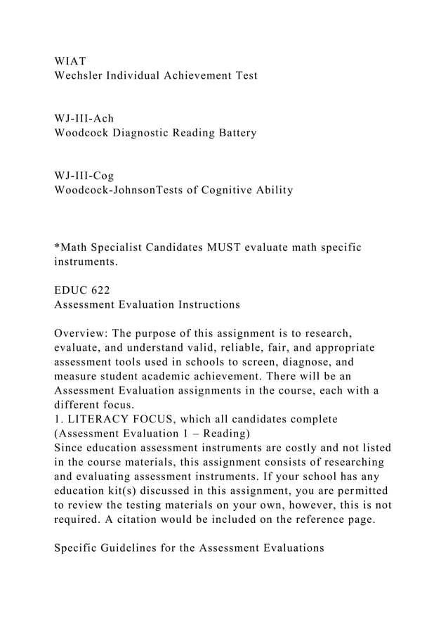 EDUC 622Approved Assessment Instruments ListTest Abbreviation.docx