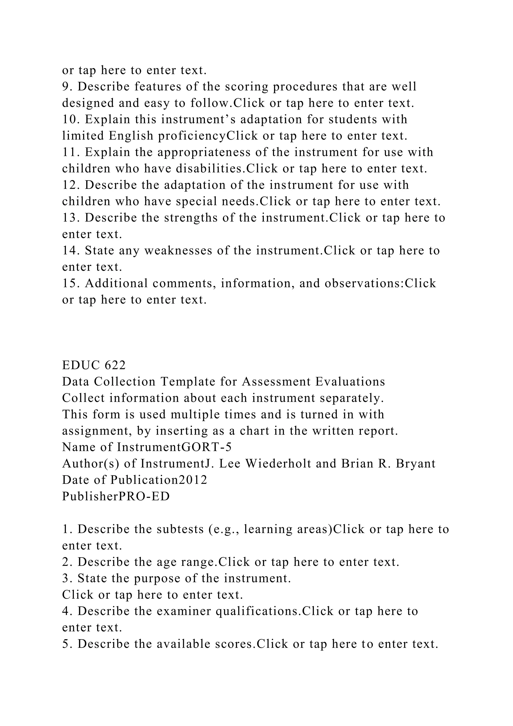 EDUC 622Data Collection Template for Assessment EvaluationsCol.docx