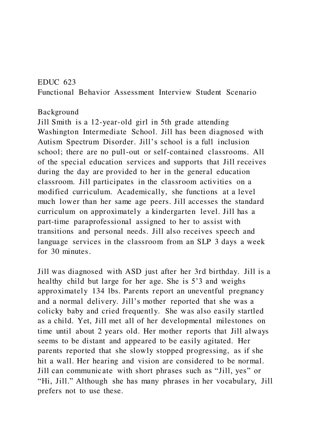 EDUC 623Functional Behavior Assessment Interview Student Sce | DOCX