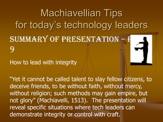 Research Proposal: Machiavellian Philosophy of Technology Leadership in ...