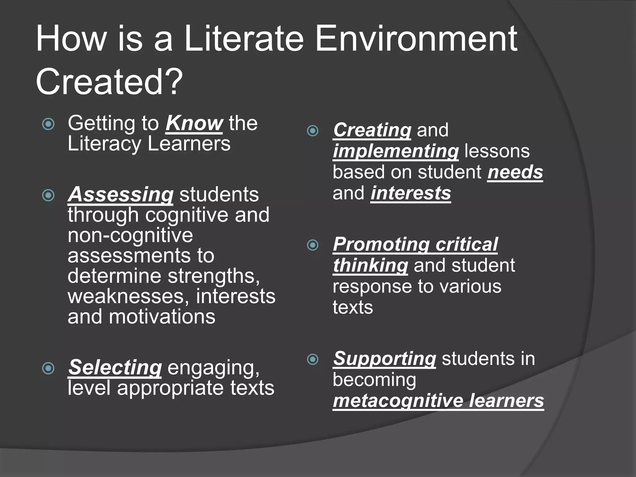 Educ 6706 literate environment presentation | PPTX