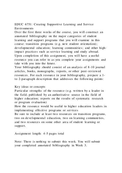 EDUC 6751 Creating Supportive Learning and Service Environments | PDF EDUC 6751 Creating Supportive Learning and Service Environments | PDF