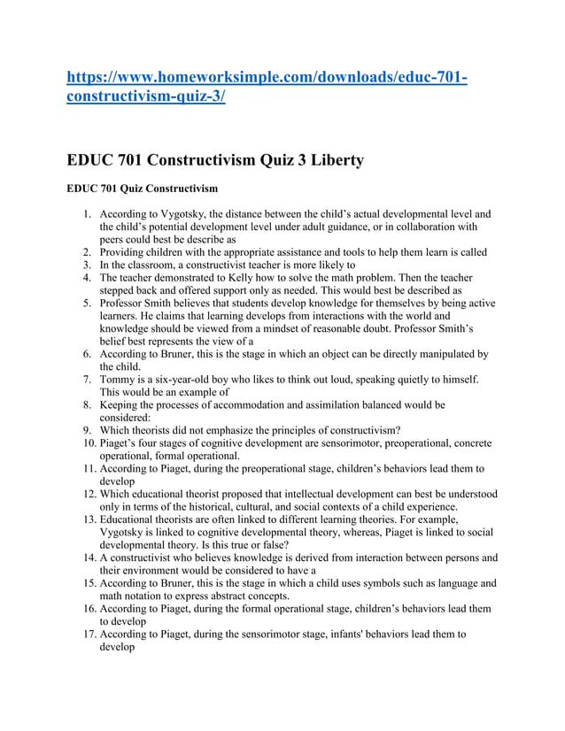 EDUC 701 Constructivism Quiz 3 Liberty.docx | Early Childhood Education | Education