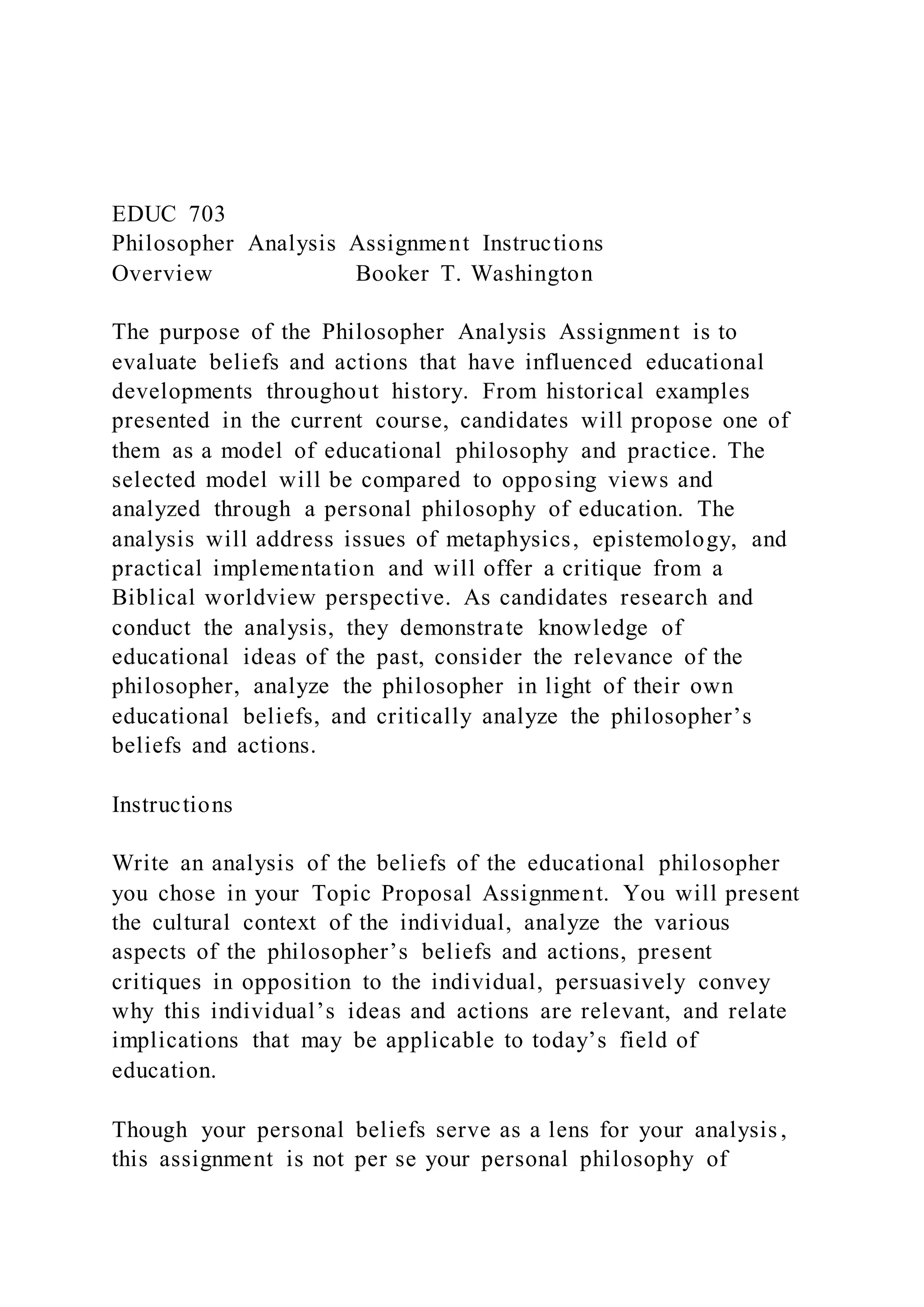 EDUC 703Philosopher Analysis Grading RubricCriteriaLevels of | DOCX