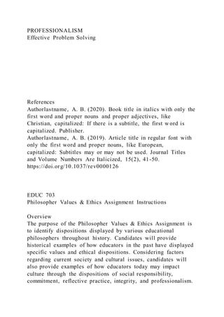 EDUC 703Philosopher Values & Ethics Grading Rubric Criteria | DOCX