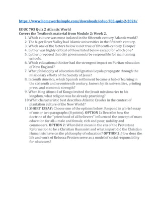 EDUC 703 Quiz 2 Atlantic World Liberty Answers.docx