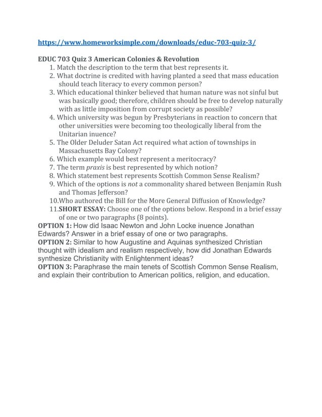 EDUC 703 Quiz 3 American Colonies Liberty.docx | Christianity ...
