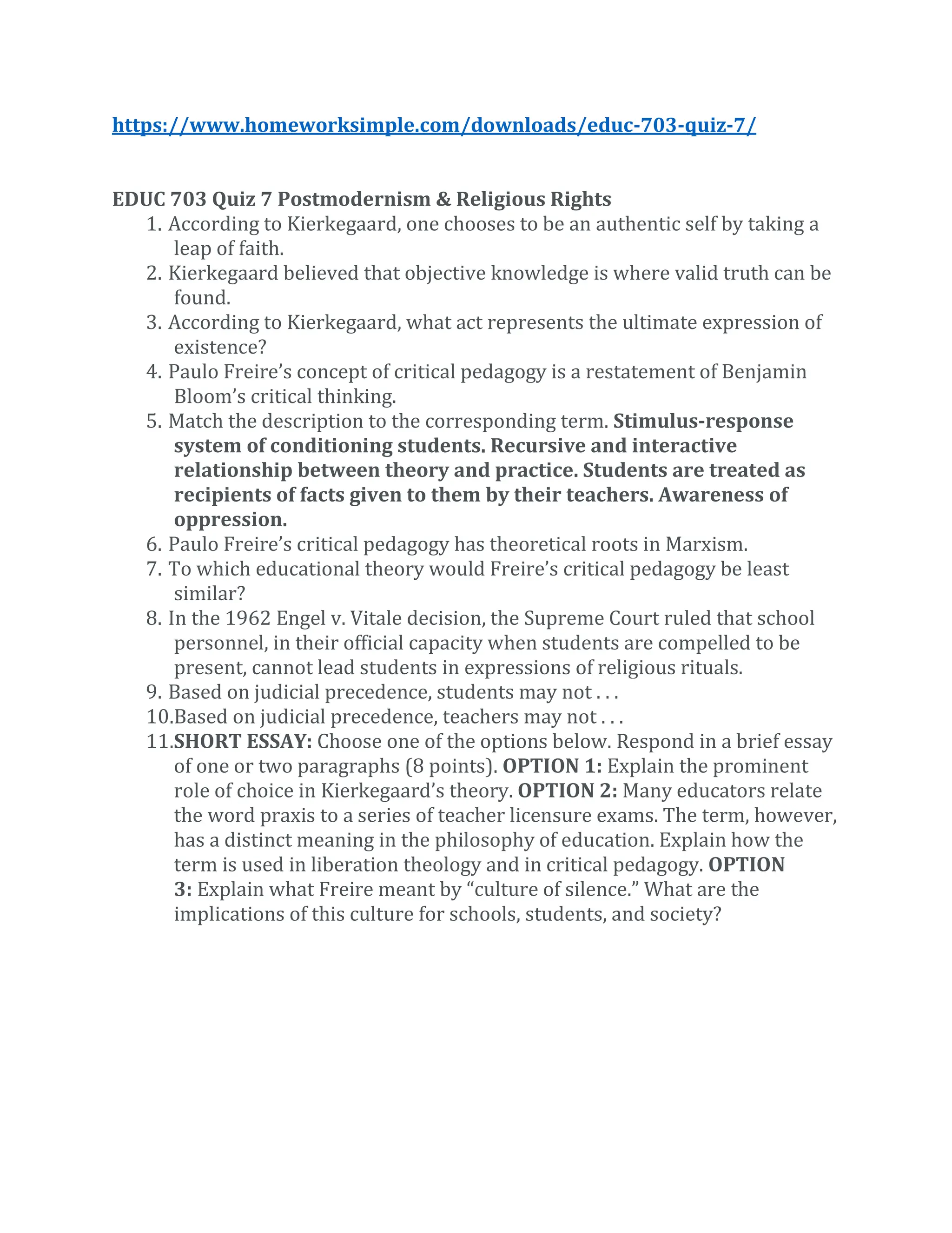 EDUC 703 Quiz 7 Postmodernism Liberty.docx