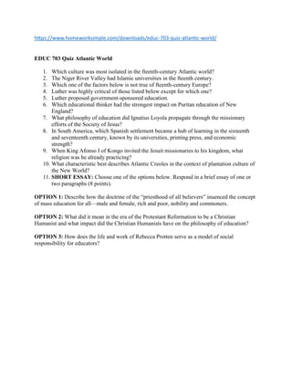 EDUC 703 Quiz Atlantic World Liberty Homeworksimple.com.docx