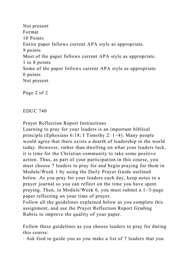 EDUC 740Prayer Reflection Report Grading RubricCriteriaLev.docx