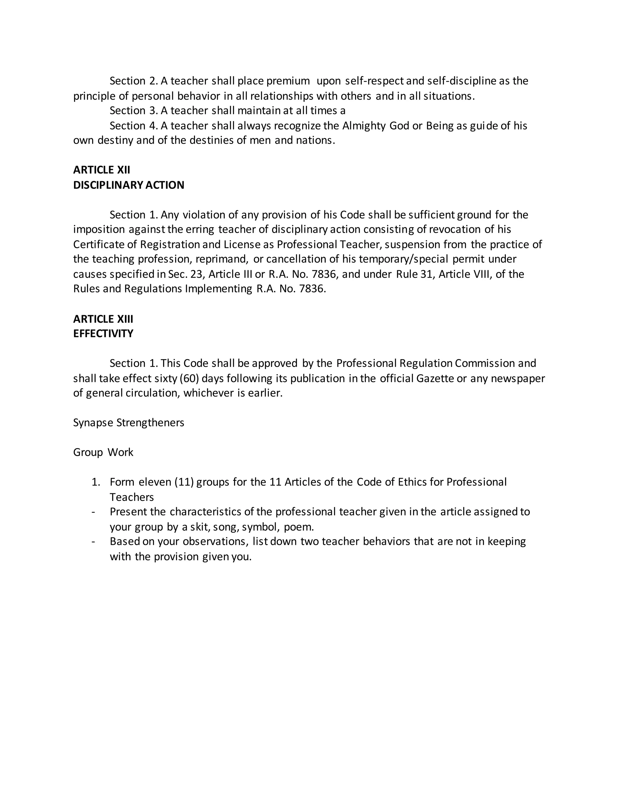 The Code of Ethics for EDUC 7 | DOCX
