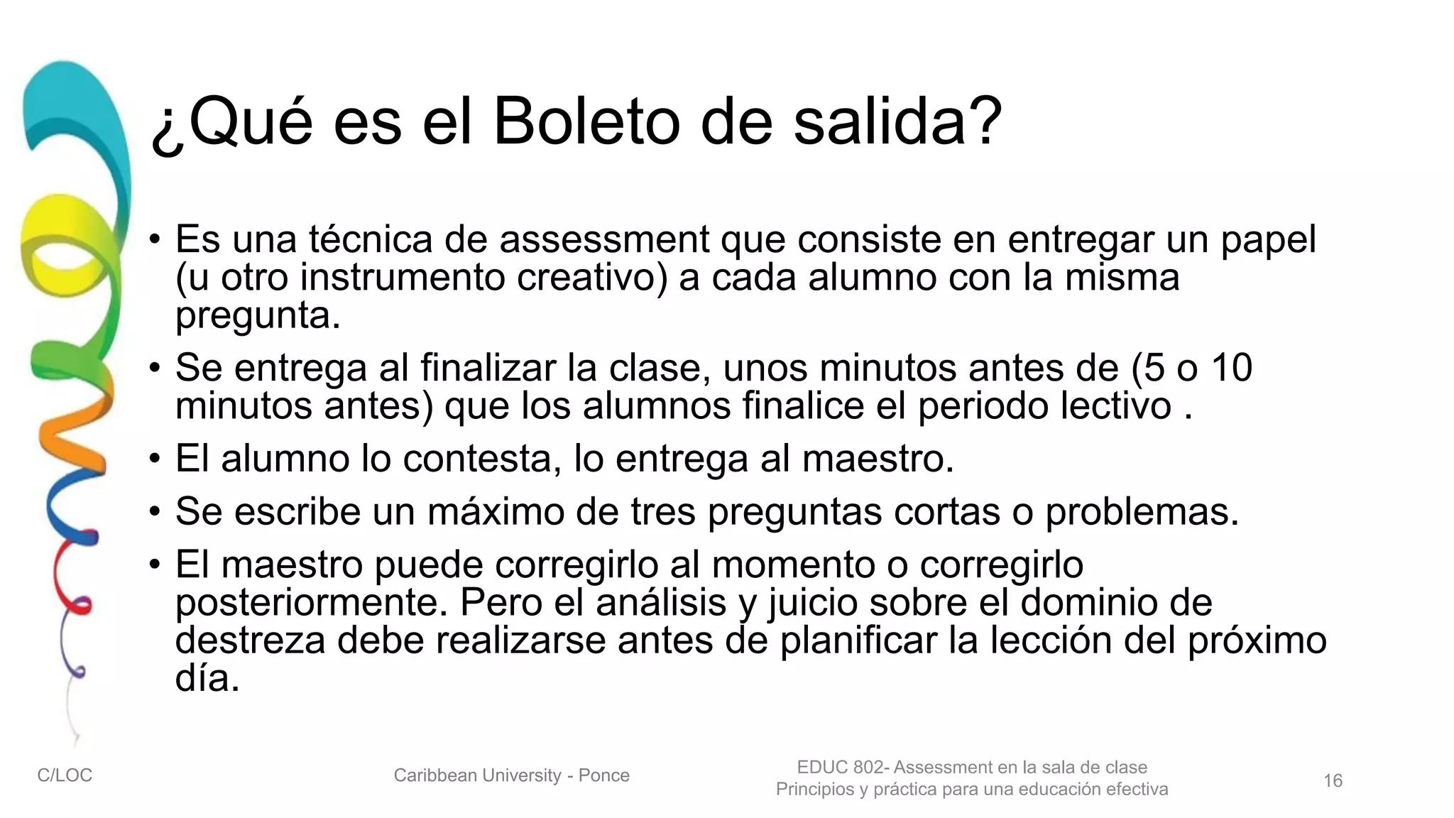 Assessment: boleto de salida | PPTX